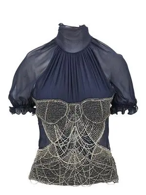 Attico Embellished Silk Georgette Top - Blue