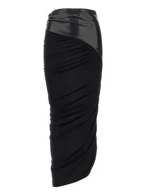 Andamane Stretch Viscose Jersey 'ursula' Skirt With Faux Leather Waist - Black