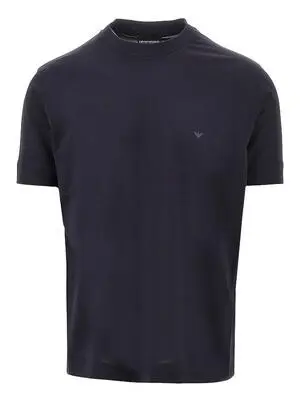 Emporio Armani Lyocell And Cotton Blend T-hirt With Logo - Blue