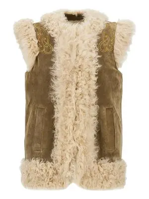 Etro Leather Vest With Paisley Embroidery - Khaki