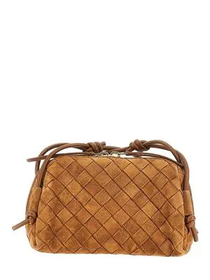 Bottega Veneta Intrecciato Suede Leather Pouch - Brown