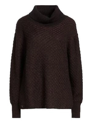 MANILA GRACE Dark Knit Turtleneck With Designer Plaque - Brown