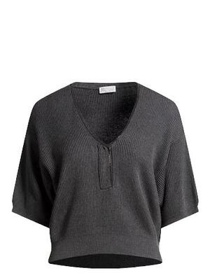 Brunello Cucinelli Cotton Mélange Ribbed Knit V-neck Sweater - Grey