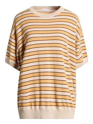 Brunello Cucinelli Striped Cashmere, Viscose, And Metallic Polyester Crewneck Sweater - Beige
