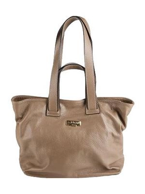 BALDININI Taupe Pebbled Leather Shoulder Bag With Logo Embellishment - Grey