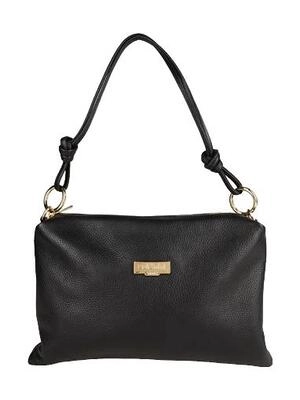 BALDININI Pebbled Leather Handbag With Gold Tone Logo Detail - Black