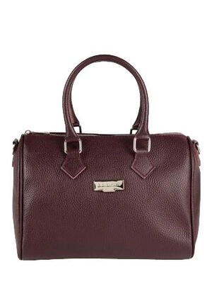 BALDININI Burgundy Pebbled Leather Bowler Bag With Appliqués - Red