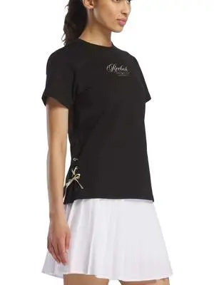 REEBOK Metallic Print T-shirt With Ribbon Detail - Black