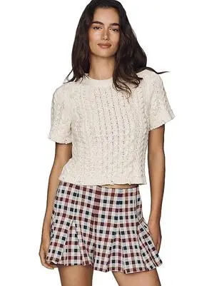 Anthropologie By Anthropologie Cable-Knit Short-Sleeve Sweater Ivory