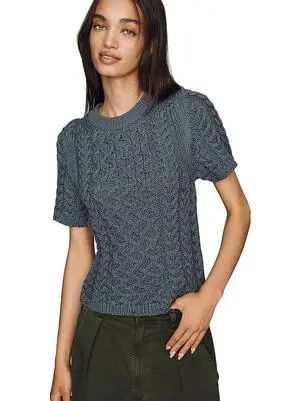Anthropologie By Anthropologie Cable-Knit Short-Sleeve Sweater Stargazer