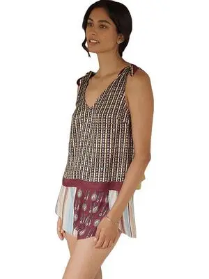 LYREBIRD Silken Printed Scarf Top - Brown Pattern