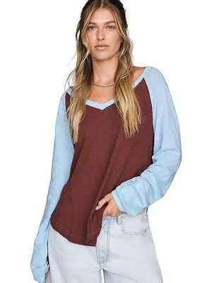 PILCRO Cotton V-neck Knit Top - Brown