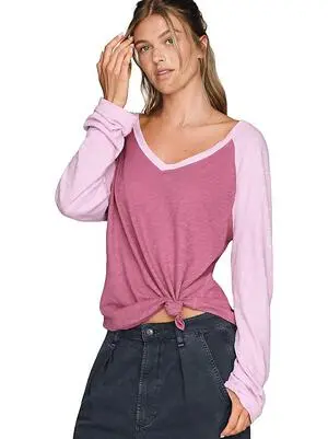 PILCRO Cotton V-neck Knit Top - Orchid