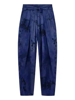 Giorgio Armani Pleated Silk Charmeuse Trousers With Knot Detail - Blue