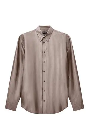 Giorgio Armani Shirt Regular Fit In Viscose And Silk Chevron Jacquard - Brown
