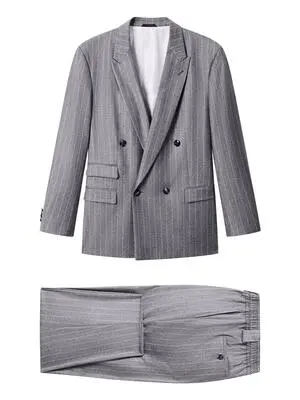 Giorgio Armani Oversized Suit Heritage In Jacquard Pinstripe Virgin Wool - Grey