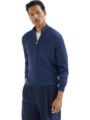 Brunello Cucinelli Brunello Cucinelli Zip Neck Sweater In Cashmere, Silk, And Linen Light Grey
