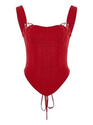 PCFG PCFG Embroidered Corset Top With Lace-Up Detail