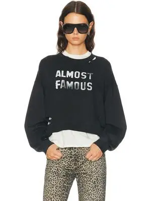 R13 Almost Famous Cropped Crewneck Sweatshirt - Black