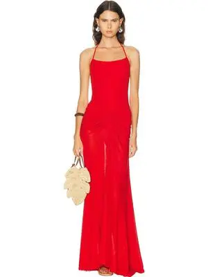 SIEDRES Nensi Ruched Mesh Maxi Dress - Red