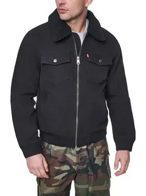 LEVI'S Cotton Aviator Bomber Jacket With Faux Shearling Collar - Black
