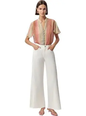 EXQUISE Savanah High Waist Wide Leg Denim Trousers - Bone