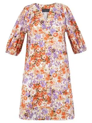 EXQUISE Jayleen Mini Dress With Floral Print - Orange Patterned