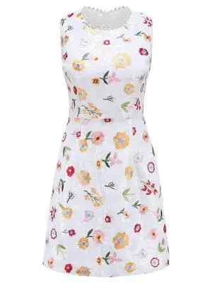 SKYLENCE Floral Embroidered Sequin Mini Dress - Blanche