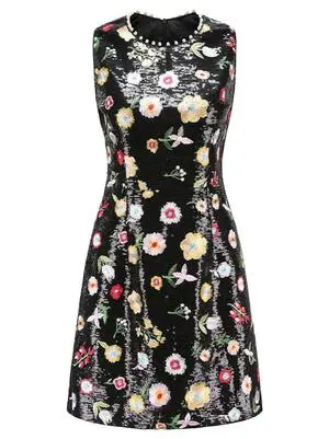 SKYLENCE Floral Embroidered Sequin Mini Dress - Noir