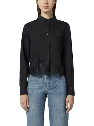 Philipp Plein Cropped Cotton Poplin Shirt With Lace Detail - Black