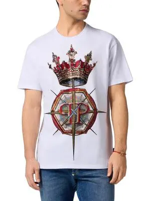 Philipp Plein Round Neck T-shirt Crown Stones - White