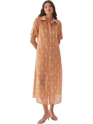 EXQUISE Kailani Midi Dress - Orange Patterned