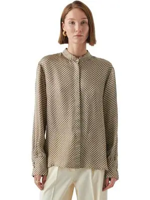 EXQUISE Louise Printed Viscose Shirt - Beige Patterned