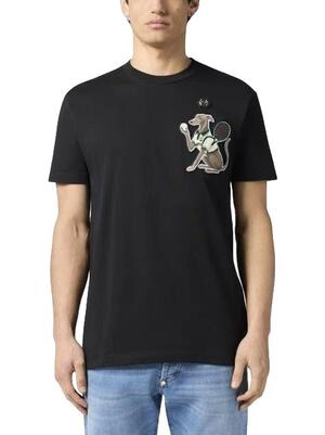 Philipp Plein Round Neck T-shirt Tennis Pet Patch - Black