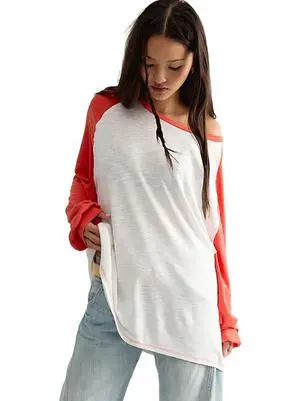 Free People We The Free First Base Long Sleeve Raglan Tee - Red Combo