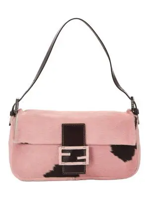 Fendi Brown Pony Hair Baguette Shoulder Bag - Pink