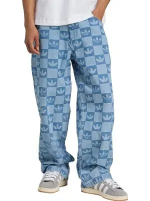 Adidas Monogram All Over Print Regular Fit Denim Pants - Blue Denim