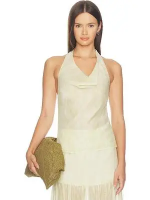 4TH & RECKLESS Semi Sheer Halter Top With Cowl Neck - Lime