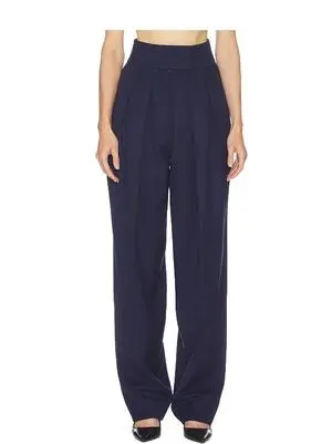 HELSA High Waist Pleated Wool Trousers - Navy