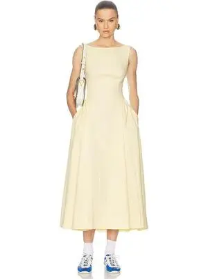 HELSA Stretch Cotton Sateen Midi Dress - Lemontini
