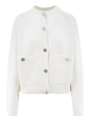 TOTEME Organic Cotton Cardigan With Hammered Metal Buttons - White