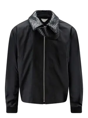 Bottega Veneta Nylon And Cotton Jacket With Intrecciato Leather Details - Black
