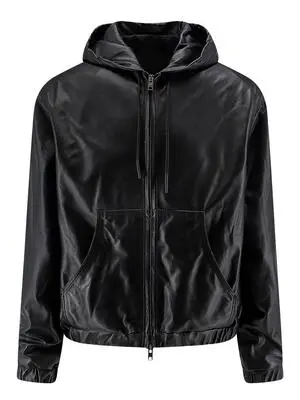 DFOUR Hooded Leather Jacket - Black