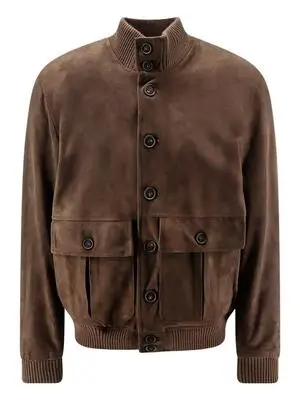 DFOUR Suede Bomber Jacket - Brown