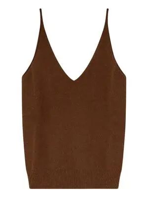 MES DEMOISELLES Fluff Wool Blend V-neck Top - Brown