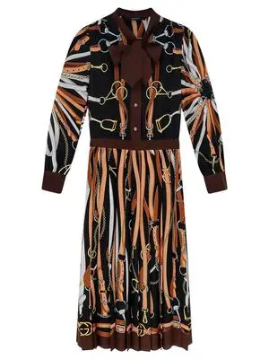 Gucci Silk Equestrian Print Button Up Dress - Black