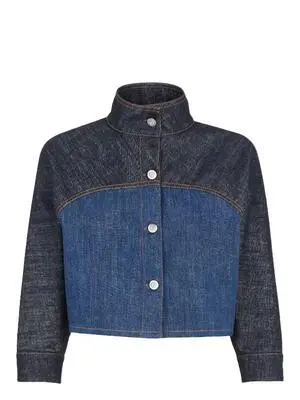 Fendi Panelled Cropped Denim Jacket - Blue
