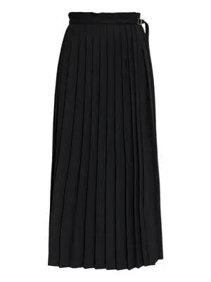 AMI Paris Twill Pleated Maxi Skirt With Decorative Buckles - Black