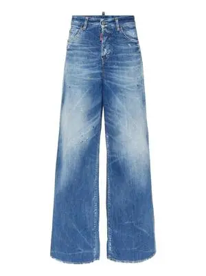 Dsquared2 Wide-leg Distressed Jeans With Frayed Finish - Light Blue