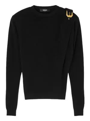 Versace Crewneck Knitted Jumper With Ribbed Trim - Black